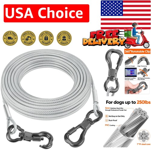 Heavy-Duty 40FT Reflective Leash Cable for Dogs Up to 250lbs ...