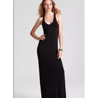 Vince Small Black V Neck Racerback Long Maxi Dress Sleeveless Stretchy ...