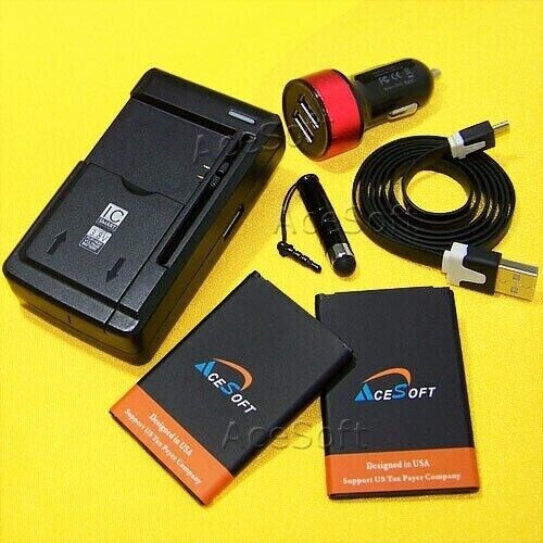 Acesoft 2x 3990mAh Battery Car Charger USB Cable for LG Optimus Dynamic ...