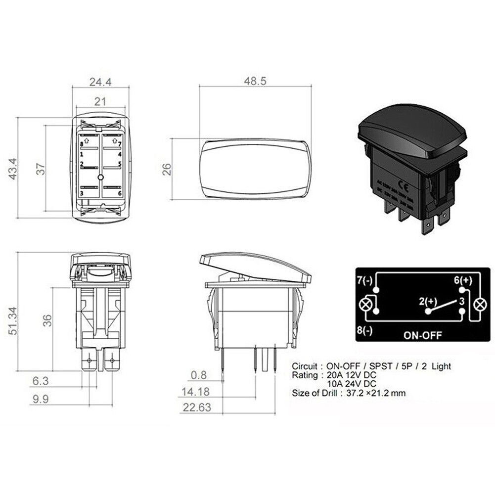 Rocker switch 6M33O 12V AFT BILGE PUMP LED amber ON/OFF waterproof SPST ...
