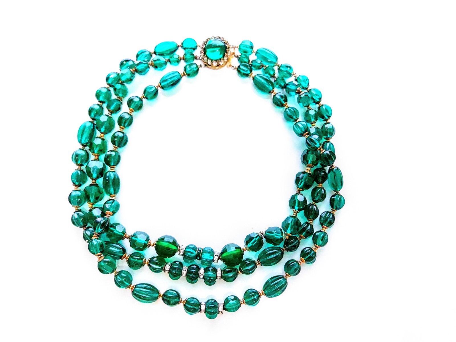 Vintage Miriam Haskell Poured Molded MELON Glass 3 Strand Necklace | eBay