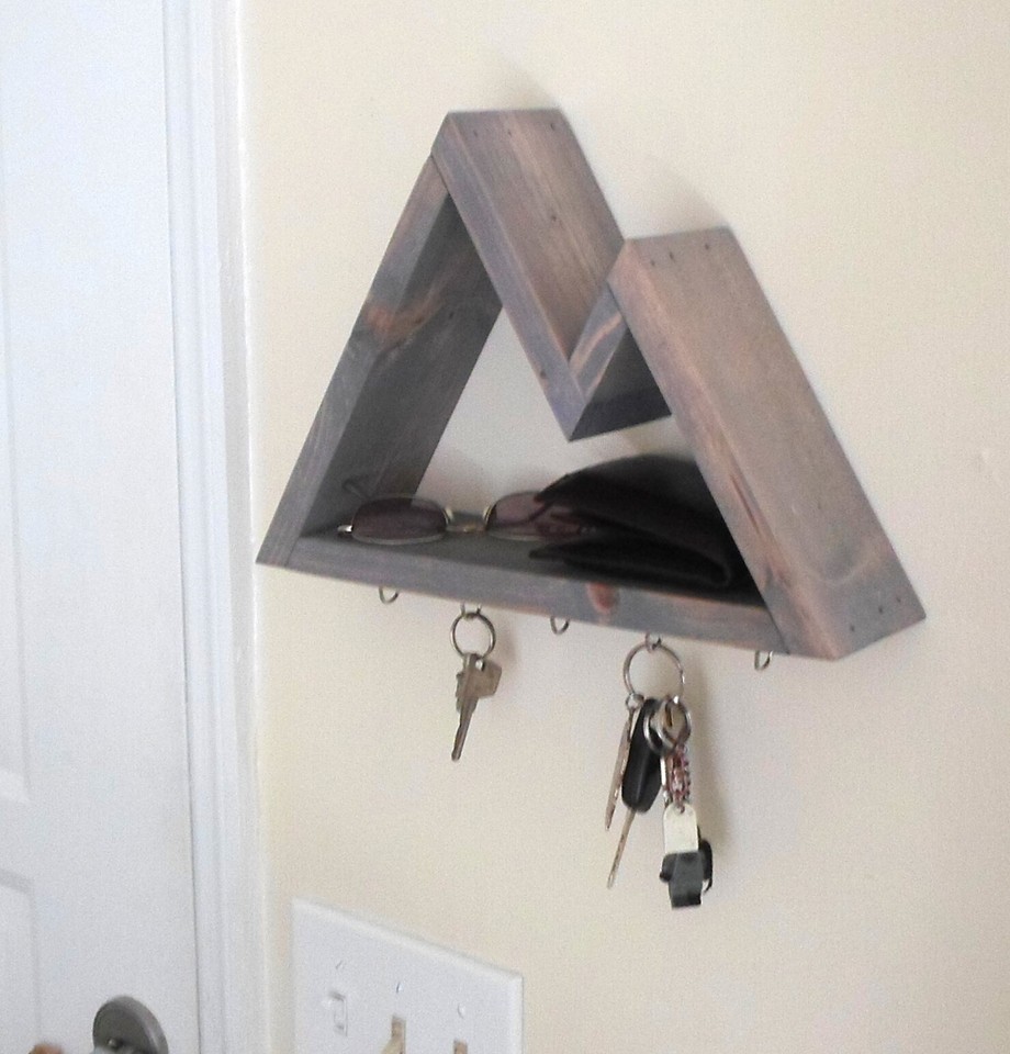 13 x 9 Two Peak Wood Mountain 5 Key Holder Shelf Rustic Mountain key ...
