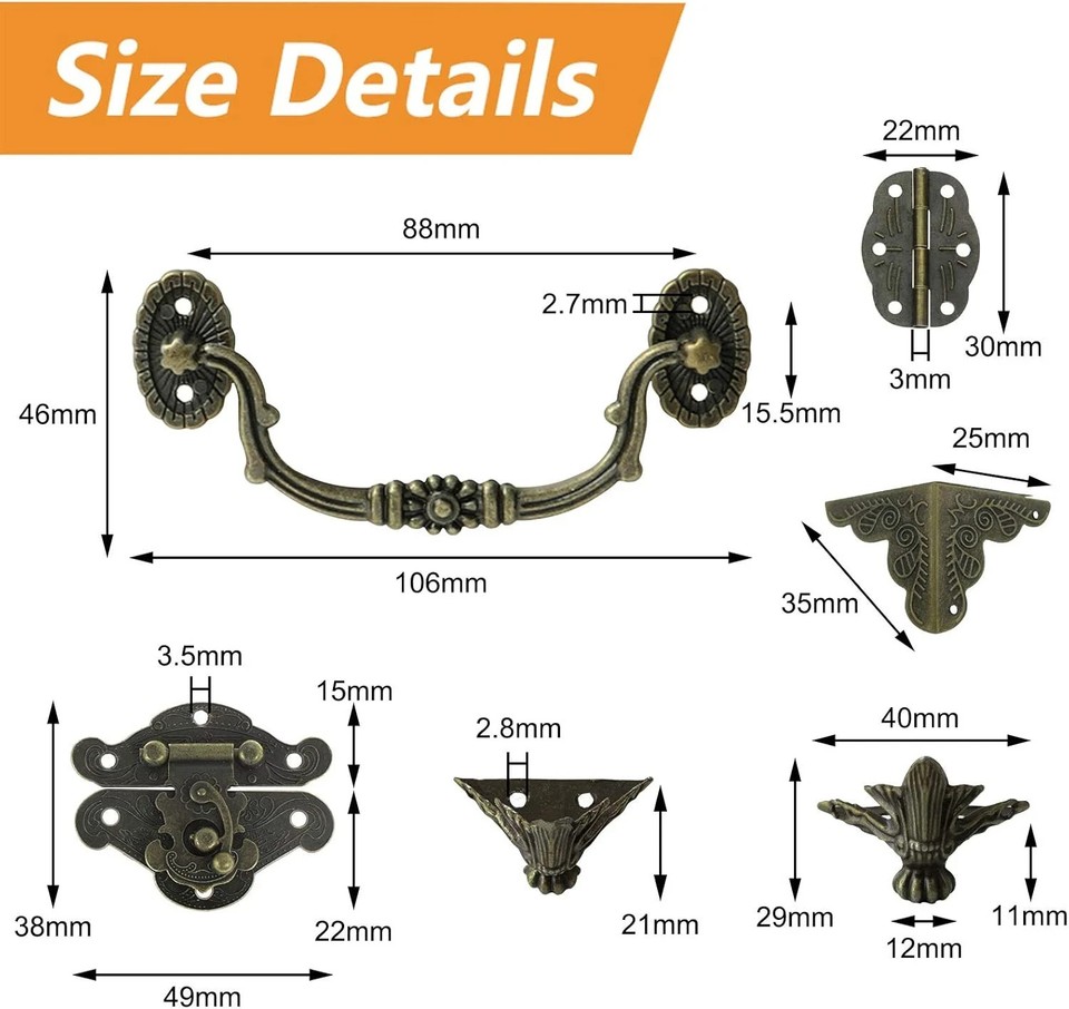 Antique Bronze Jewelry Box Hardware Kit Lock Hasp Hinges Handle Feet ...