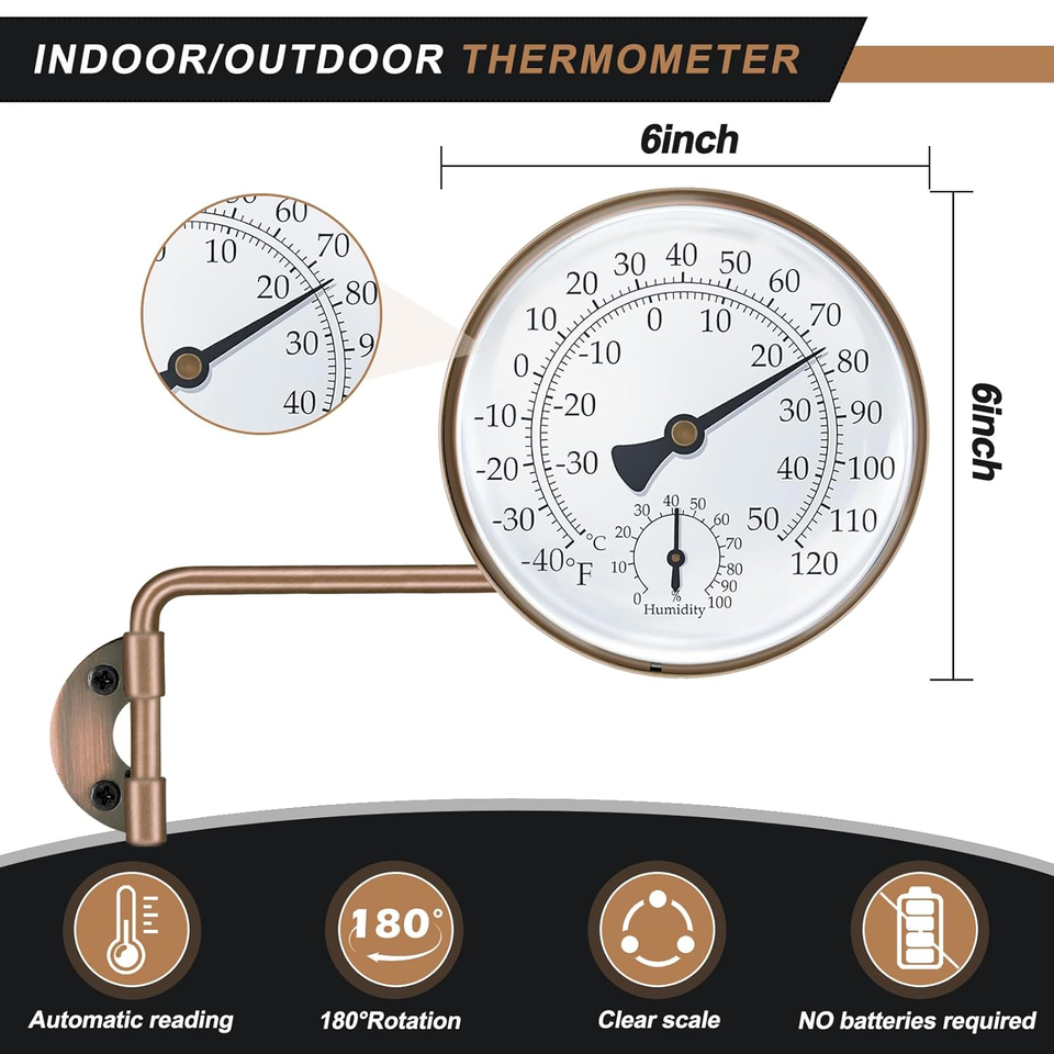 6 Inch Brass Outdoor Thermometer, Outdoor Temperature Gauge with ...