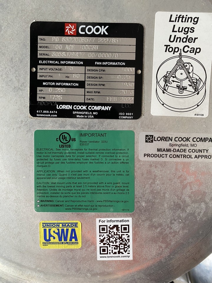 100C3B LOREN COOK BELT DRIVE EXHAUST FAN 115/60/1 | eBay