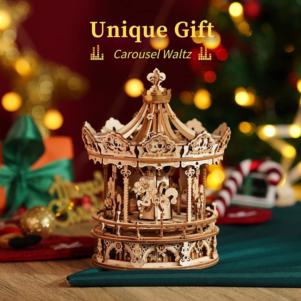 ROKR 3D Wooden Puzzle Romantic Carousel DIY Music Box Creative Craft ...