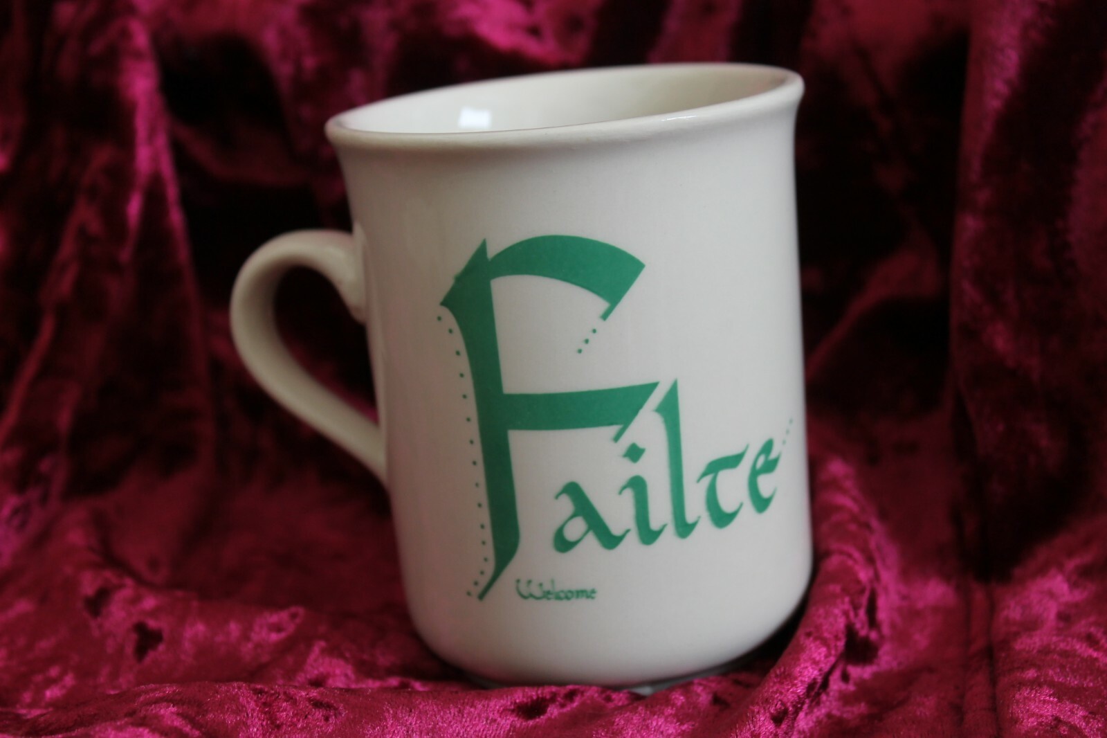 Gaelic Failte Welcome White Green Carrigaline Pottery Cup Mug Made In ...