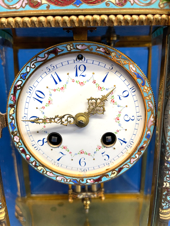 Antique 1885 French Japy Freres Cloisonne Crystal Regulator Mantel ...