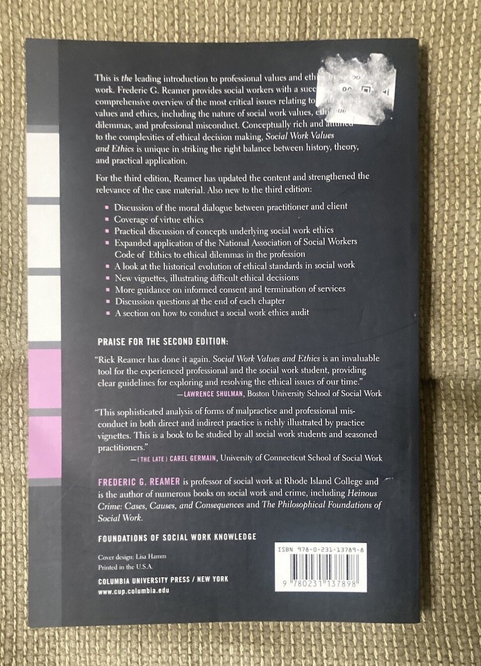 Social Work Values and Ethics by Frederic Reamer 3rd ed 9780231137898| eBay