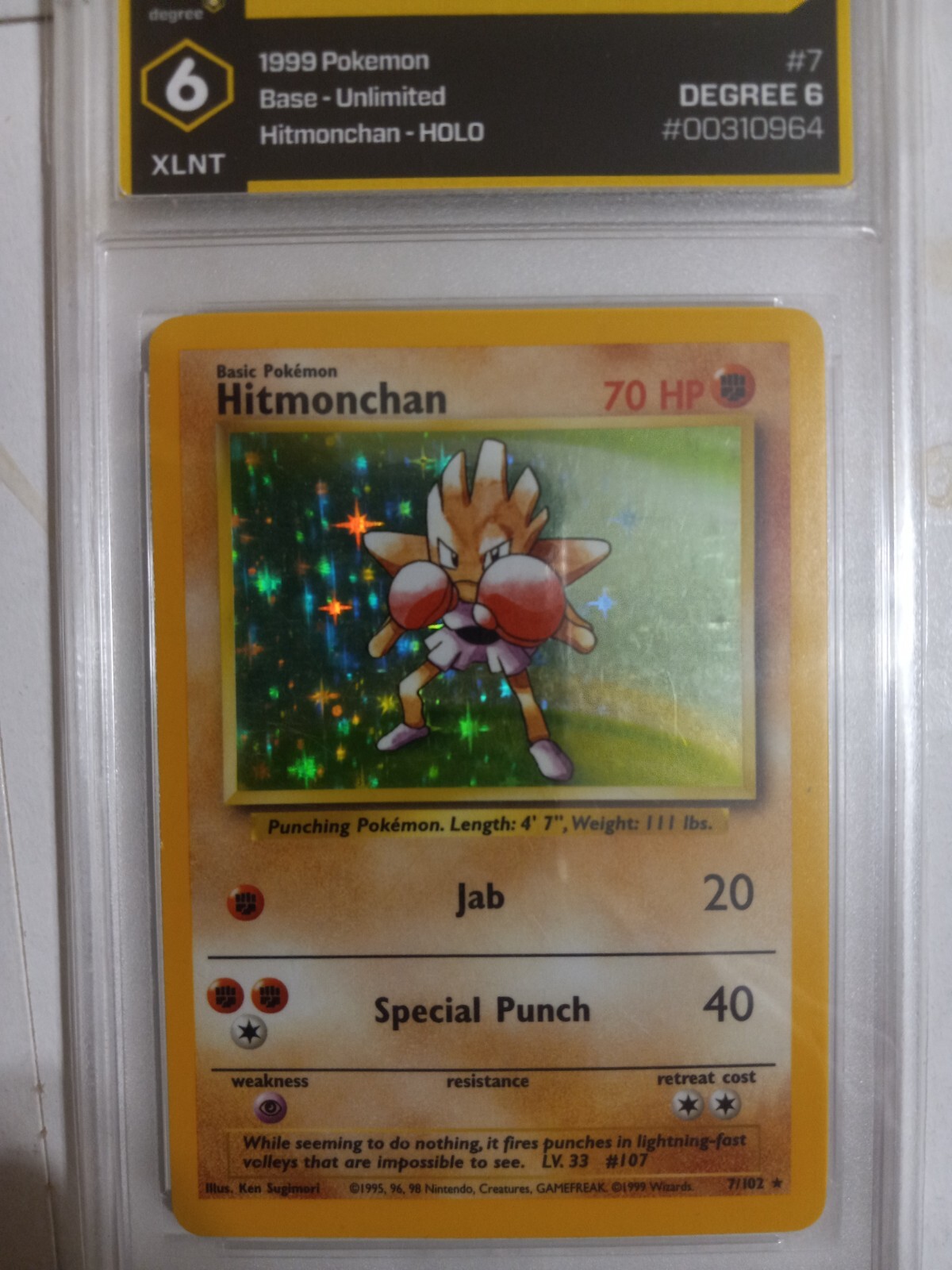 Pokémon Hitmonchan Base Set Holo Rare 007/102 English WOTC Grade 6 xlnt ...