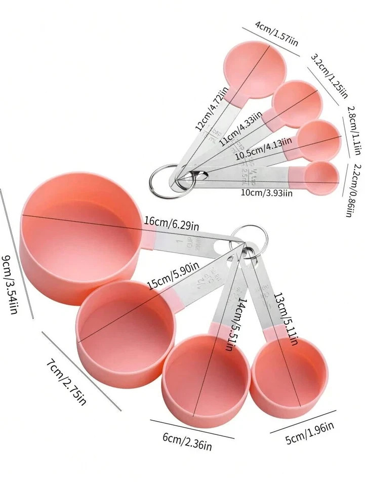8pcs Measuring Cups and Spoons Set with Stainless Steel Handles Baking ...