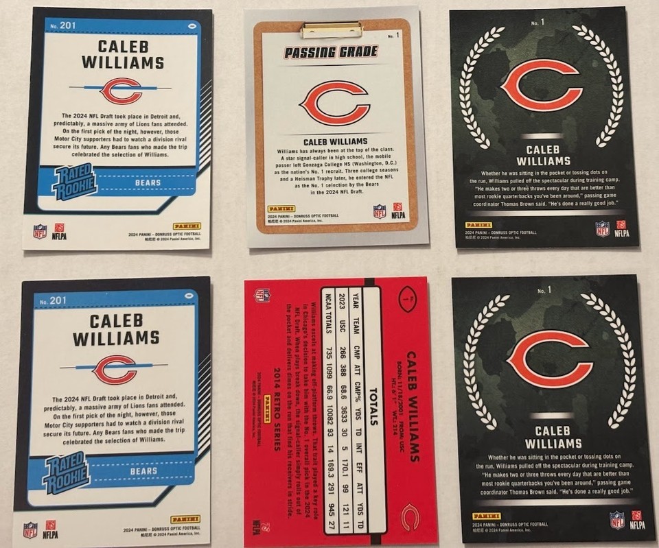 Lot of (6) Caleb Williams '24 Donruss Optic cards w/ Rookie T/B ...