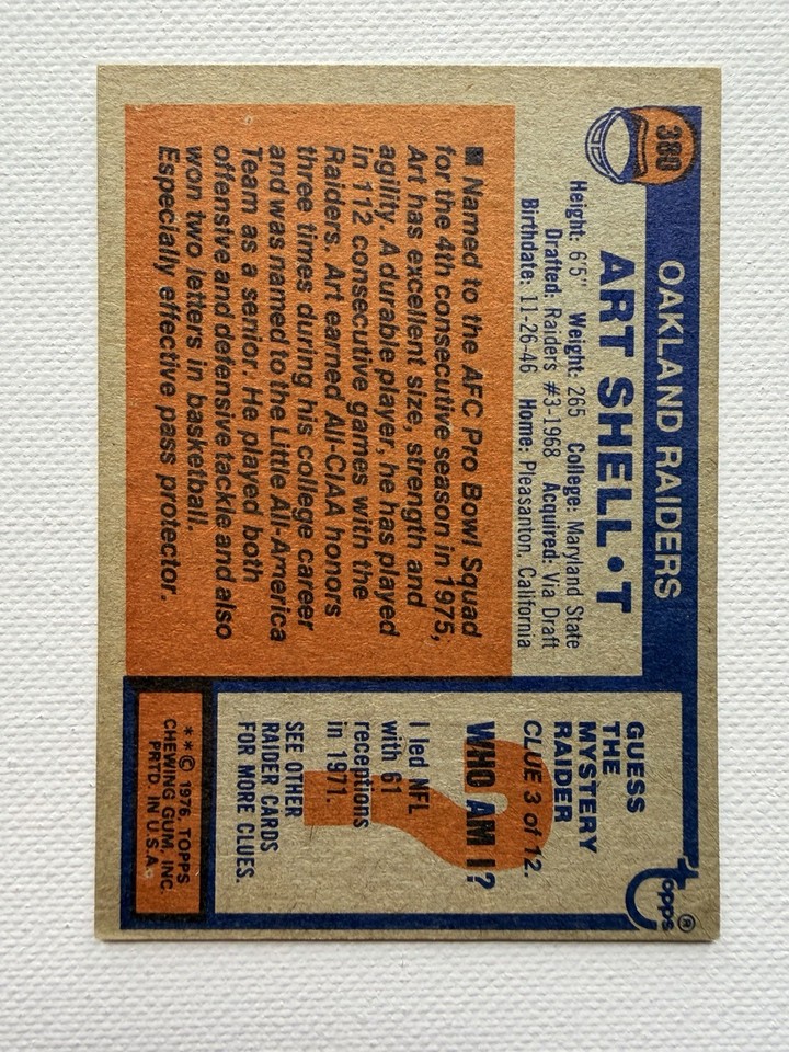 1976 Topps Art Shell #380 Oakland Raiders | eBay