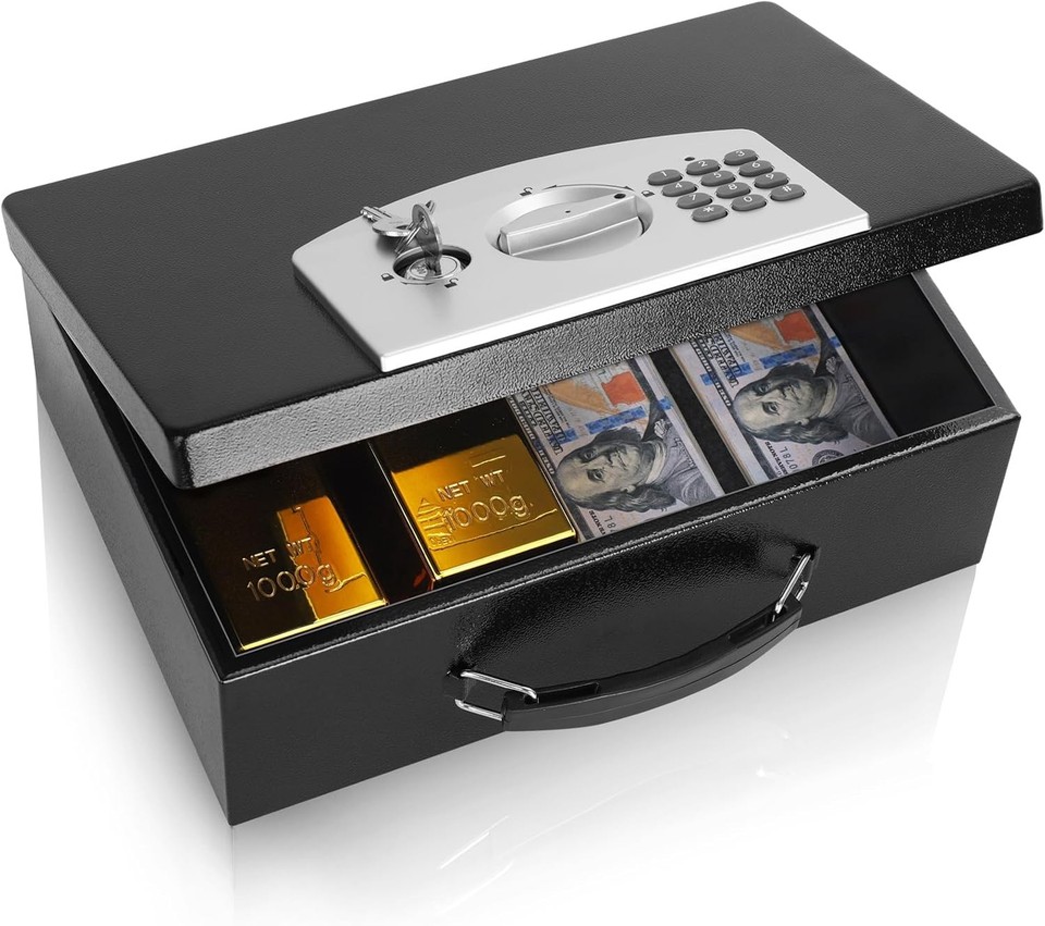 Portable Fire Safe Box W/ Key Lock Fire Resistant Metal Lock Box ...