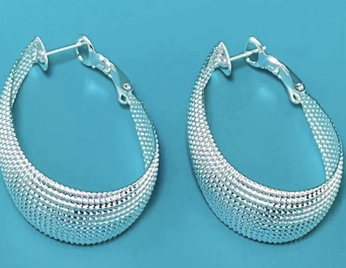 925 Sterling Silver Mesh Hoop Earrings | eBay