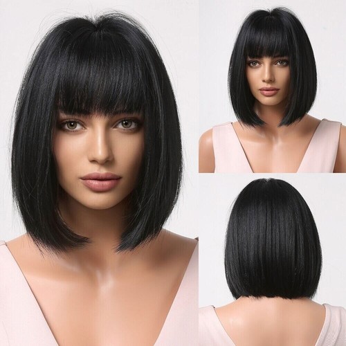 Short Black Straight Hair Wigs for Woman Daily Party Cocktail Synthetic ...