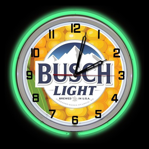 BUSCH Light Beer Sign Corn 19" Green Double Neon Clock Garage Man Cave ...