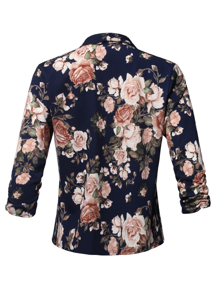 FashionOutfit Women's Solid/Print Stretch 3/4 Gathered Sleeve Open ...