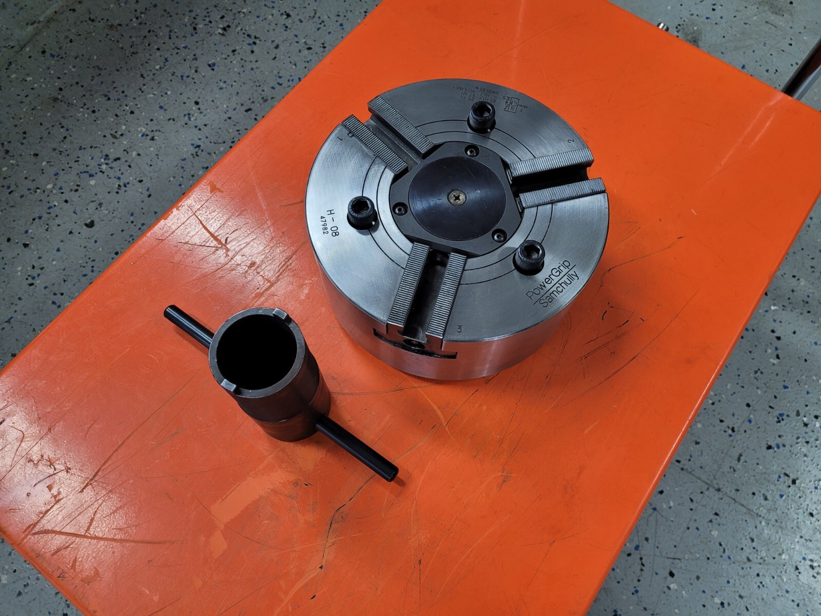 Power-Grip/Samchully H-08, 3 jaw lathe chuck, A2-6, YOU SPEC. DRAWTUBE ...