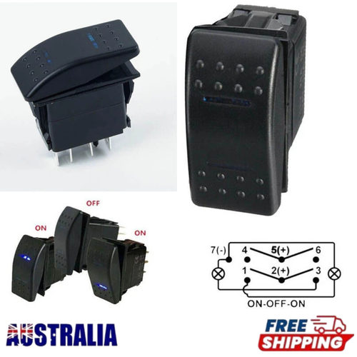 Waterproof Rocker Switch 7-Pin Blue LED ON-OFF-ON DPDT 3 WAY 12-24v Car ...