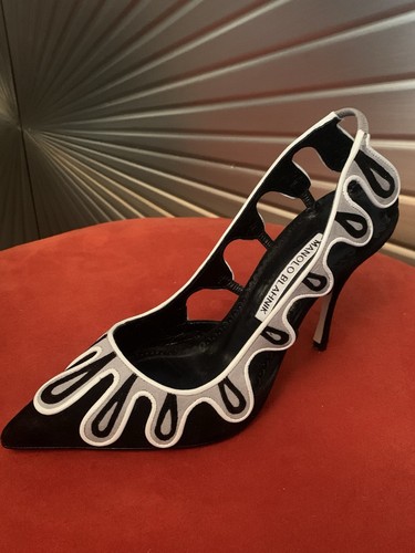 MANOLO BLAHNIK BEAUTIFUL BLACK GREY WHITE SUEDE SHOES EU 36 HANDMADE IN ...
