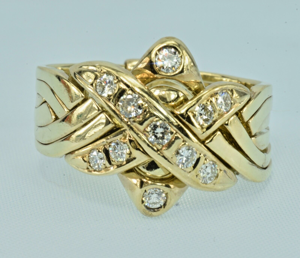 Vintage 14k Solid Gold Natural Diamond Puzzle Ring 6 Band Wedding ...