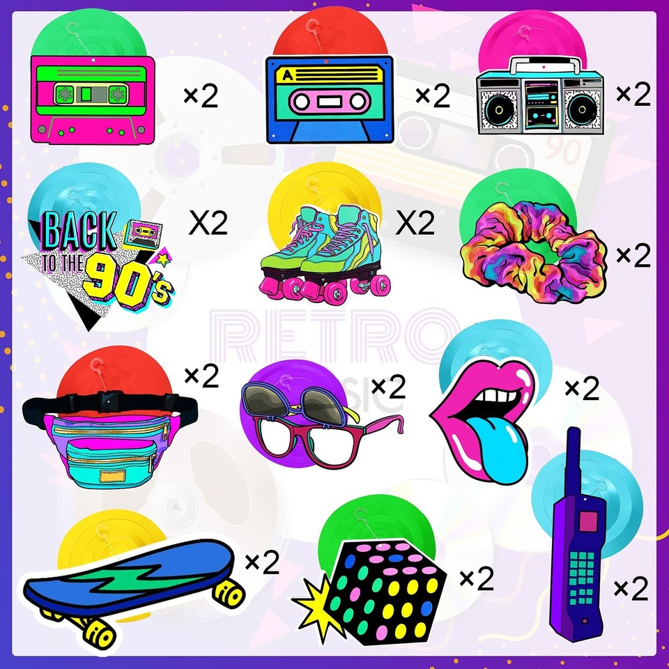 48 Pieces 90s Theme Party Decorations Kit 90s Retro Party Hanging ...