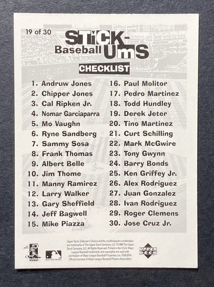 1998 UD Collector's Choice Derek Jeter Stick-Ums Sticker #19 New York ...