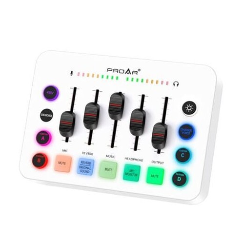 Gaming Audio Mixer, Live Streaming Sound Card RGB PC DJ Mixer with ...