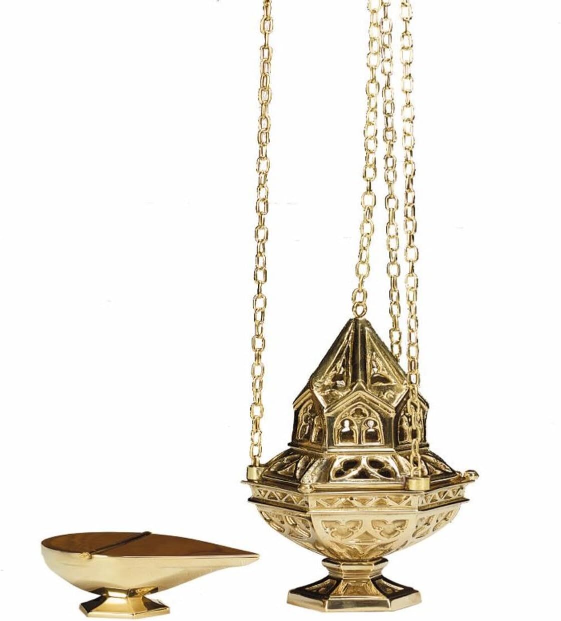 Autom Sacred Vessel 10" Brass Ornate Censer on 36" Chain with Incense ...