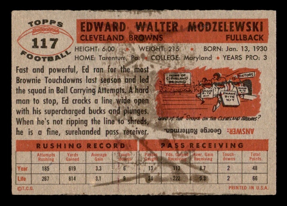 1956 Topps Football #117 Ed Modzelewski VG/EX | eBay