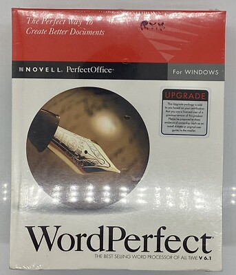 WordPerfect 6.1 Upgrade Software For Windows Novell 1994 - New Sealed ...