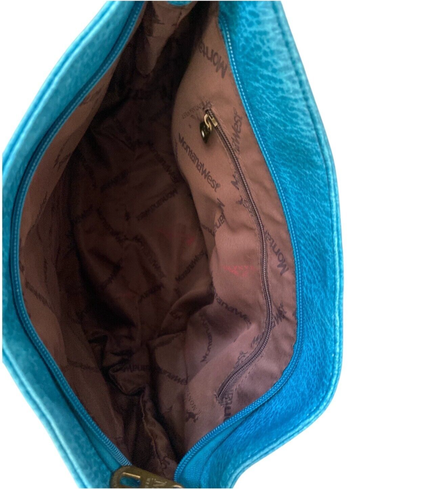 MONTANA WEST AQUA & BROWN TOP ZIP SHOULDER BAG EXCELLENT CONDITION | eBay