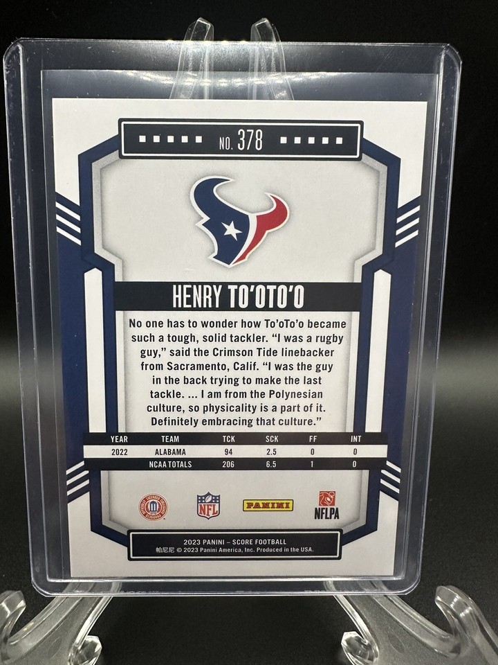 2023 Panini Score Henry To'oto'o Rookie Card Houston Texans No. 378 | eBay