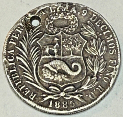 1885 TD Peru Silver Un Sol One Sol .90 Silver Coin HOLED | eBay