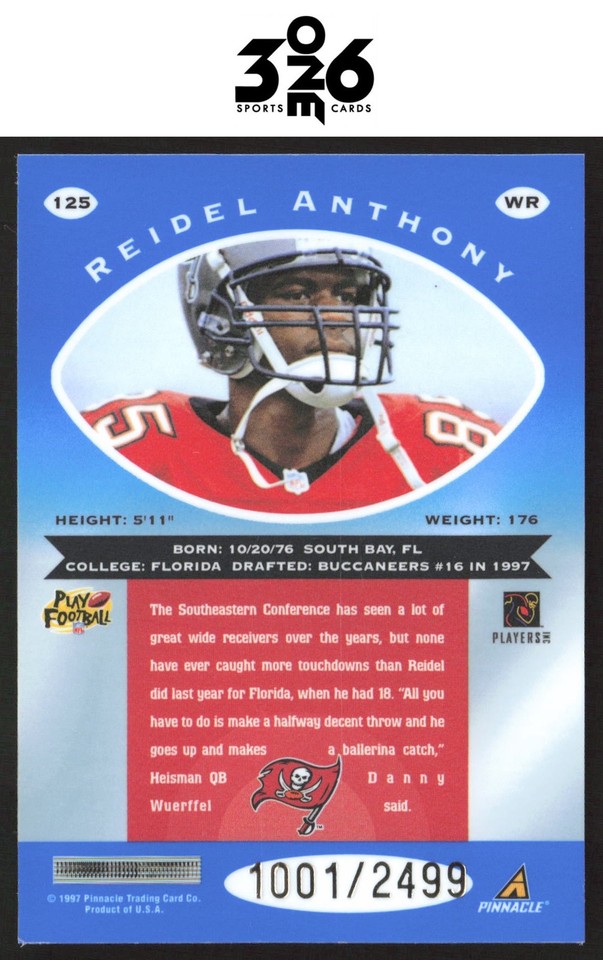 Reidel Anthony 1997 Pinnacle Totally Certified Platinum Blue Rookie ...