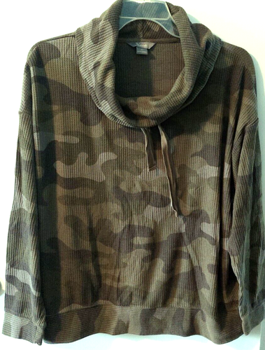 Natural Reflections Women's 2X Camo Waffle Knit Cowl Neck Pullover Top ...