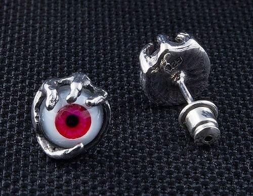 925 Sterling Silver Red Evil Eye Eyeball Earrings Devil Gothic Stud | eBay