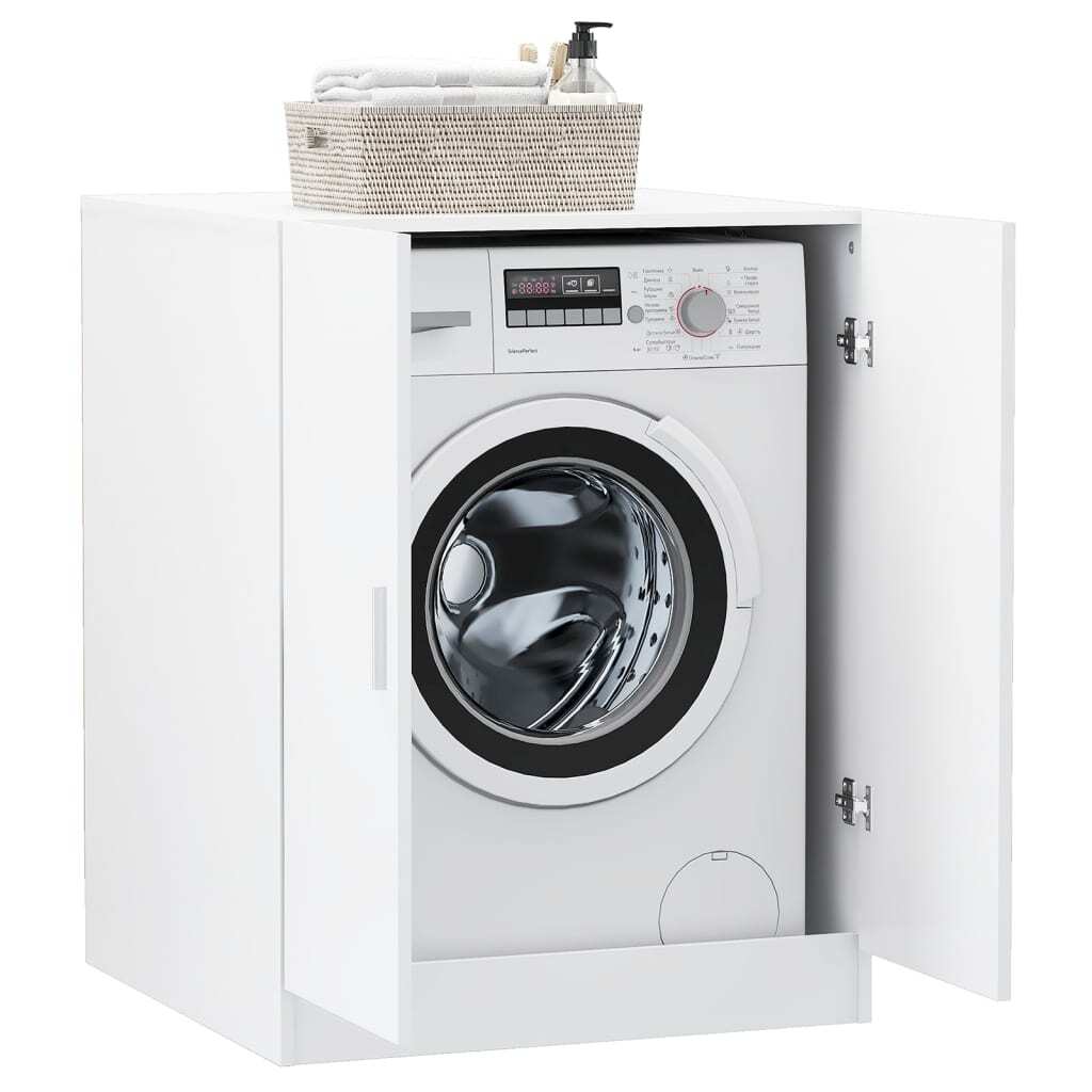 Washing Machine Cabinet with Door Bathroom Laundry Room Cupboard White ...