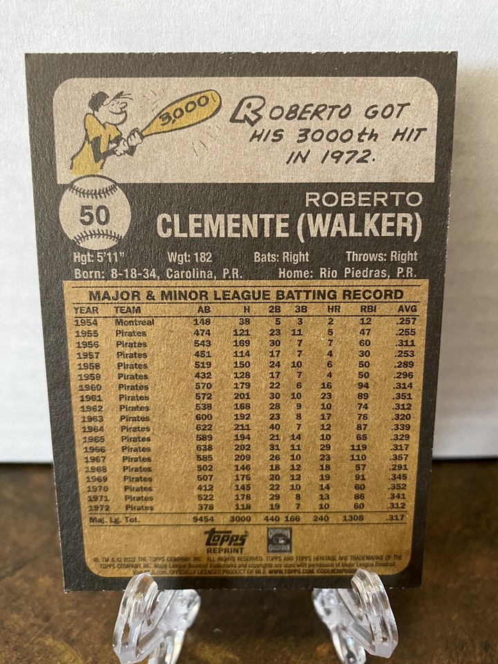 2022 Topps Heritage 73 "Throwback" #50 Roberto Clemente Pittsburgh ...