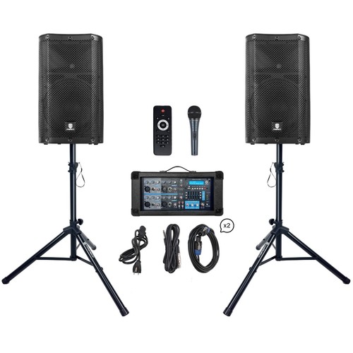 proreck PA Powered Mixer System Combo Set 1800W 4-Channel with 10 ...