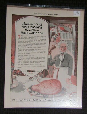 1919 WILSON HAM & BACON 11x14" Print Ad FN 6.0 Wilson Label Protects ...