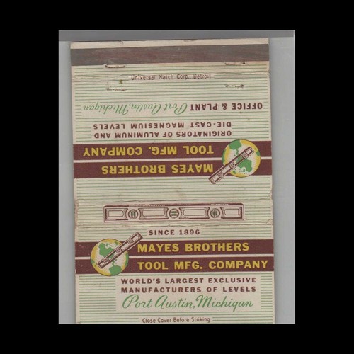 Matchbook Cover Mayes Brothers Tool Manufacturing Co. Port Austin, MI ...