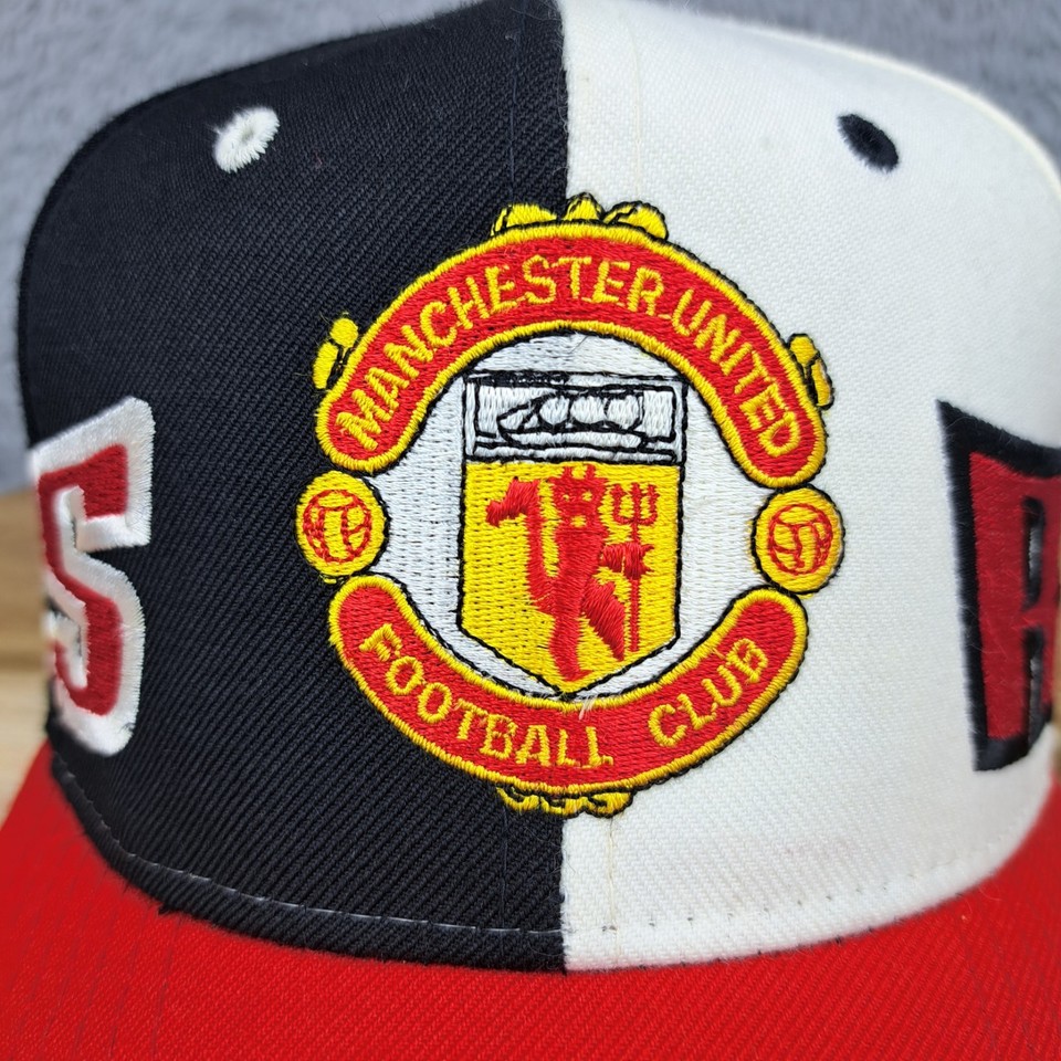 Vintage Manchester United Hat Cap Snap Back White Black Football Club ...