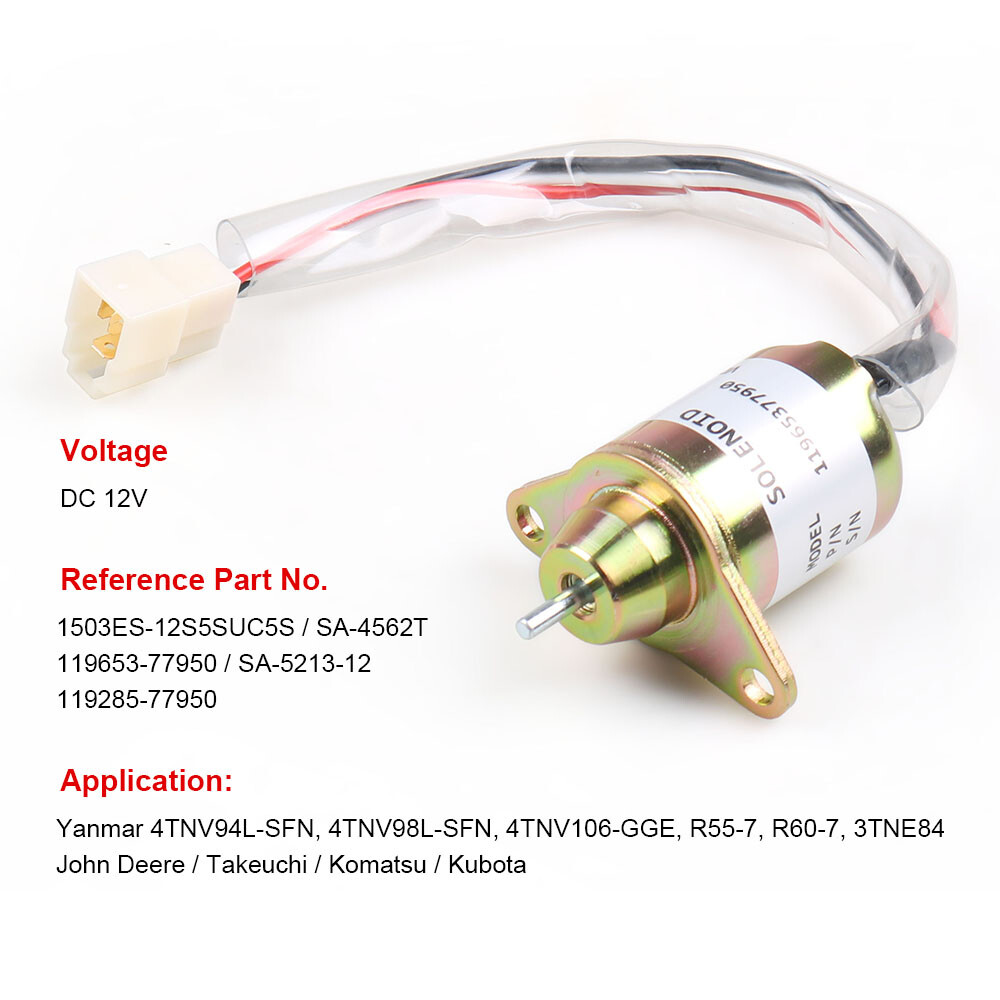 Fuel Shut Off Solenoid Valve for 119653-77950 Yanmar 3TNE84 3TNE88 ...