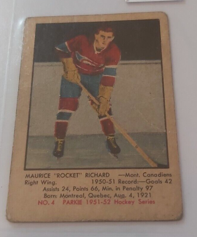 1951 PARKHURST #4 MAURICE RICHARD ROOKIE CARD Beckett 1.5 HALL OF FAME ...