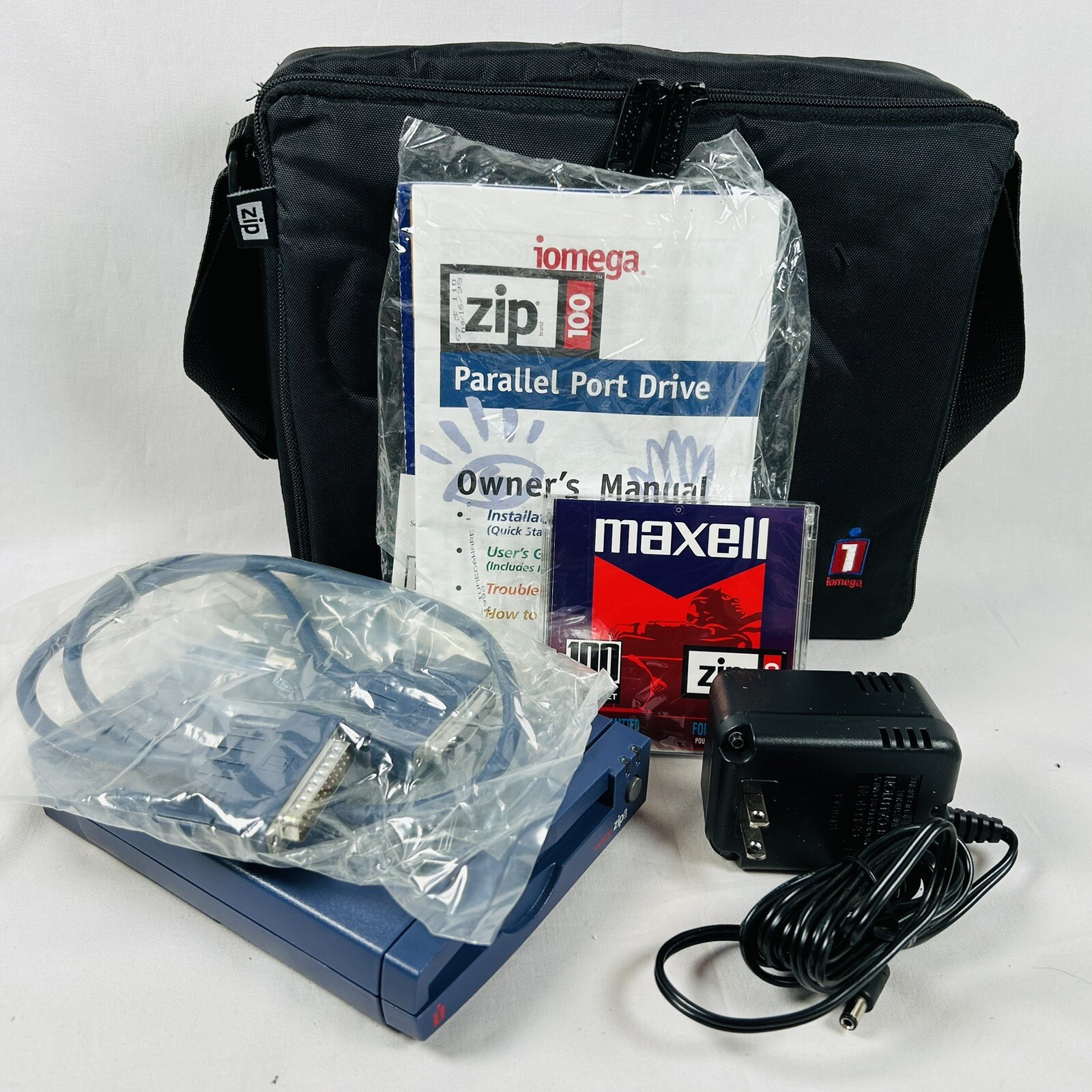 Iomega Zip 100 Parallel Port External Disk Drive Z100P2 + Power Adapter ...