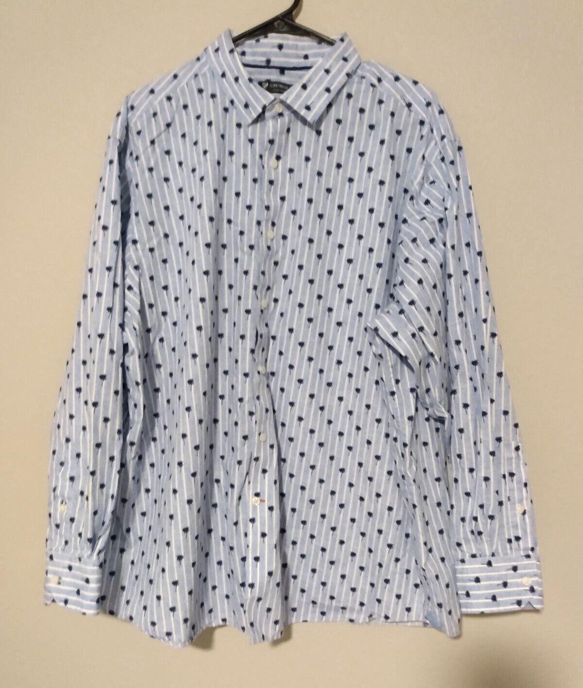 Cremieux Collection Cotton Blue Stripe Palm Tree Long Sleeve Shirt Men ...