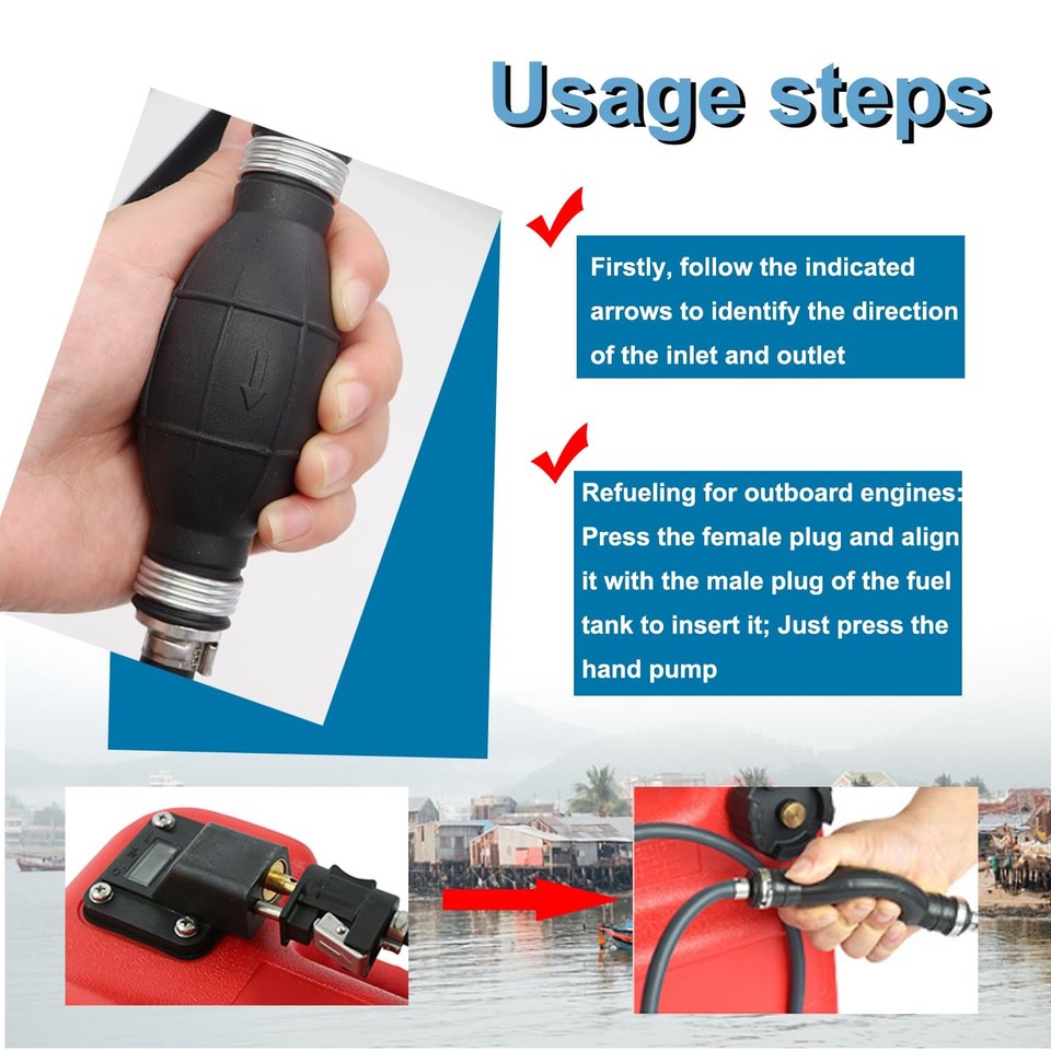 6.56FT Boat Motor Fuel Line Hose Outboard Primer Bulb Assembly ID 5/16 ...