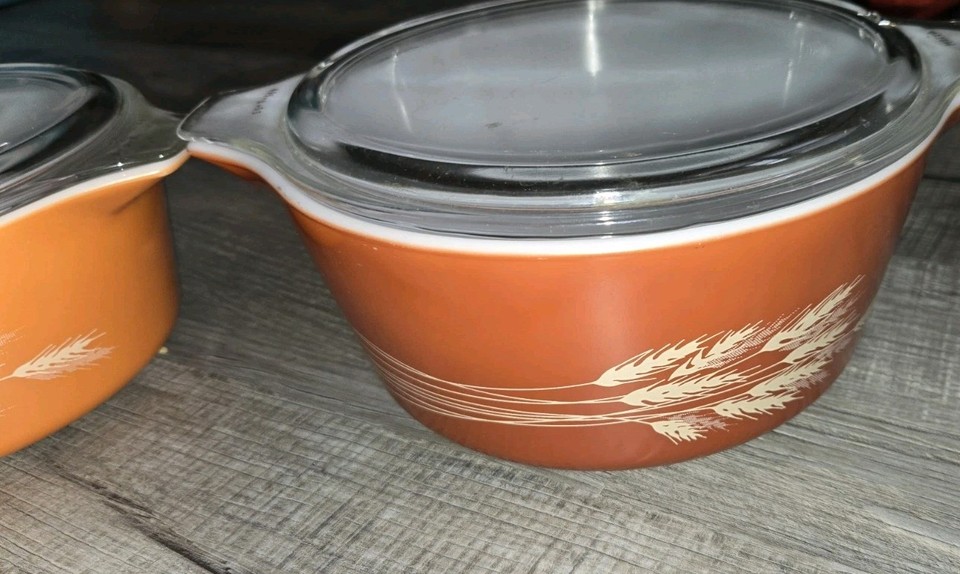 Vintage Pyrex Autumn Harvest Wheat Casserole Set Of 2 475-b 474-b with ...
